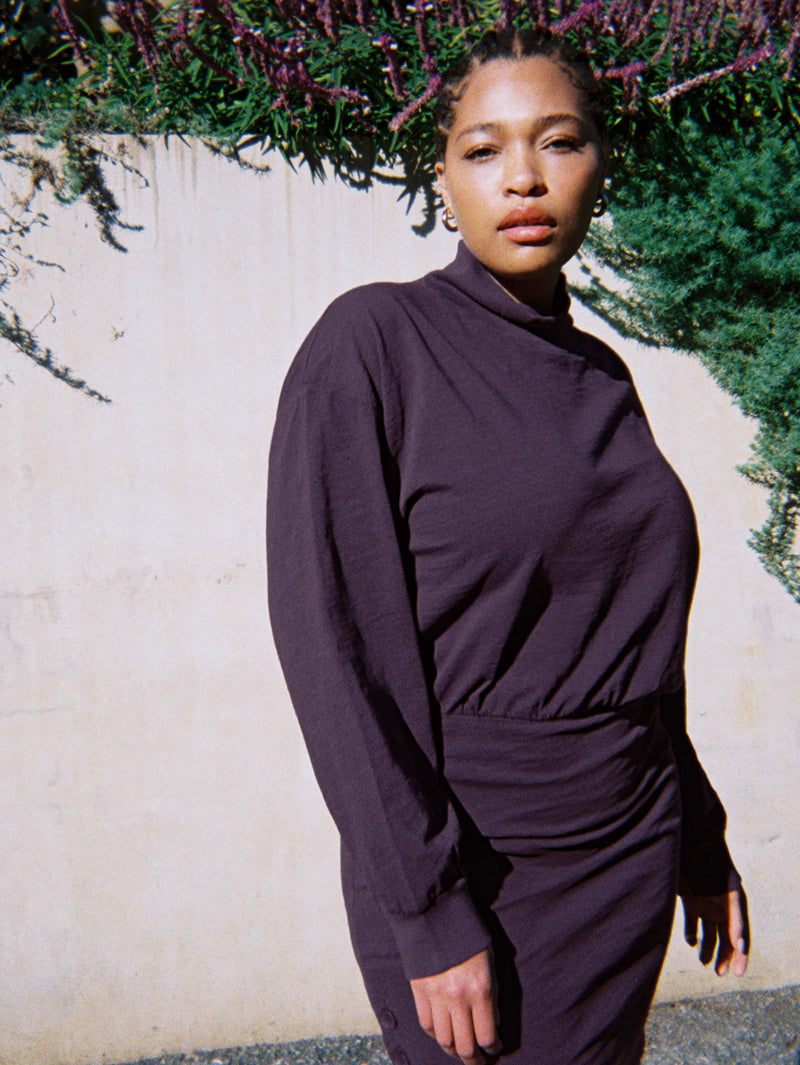 Lisa Mock Neck Mini Dress - Fig Jam | Nation Los Angeles