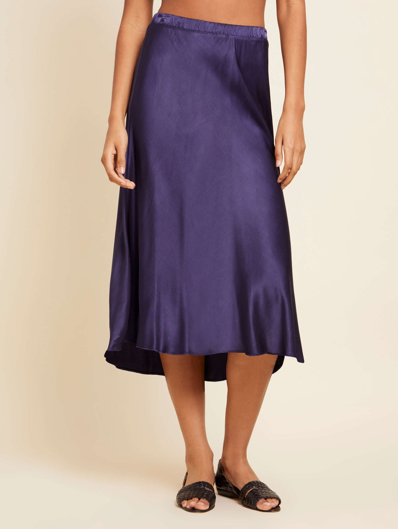 Mabel Bias Cut Satin Midi Skirt - It's Navy | Nation Los Angeles
