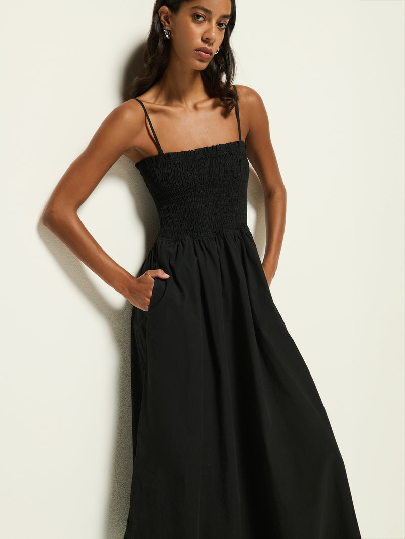 Sibelle Smocked Midi - Jet Black | Nation Los Angeles