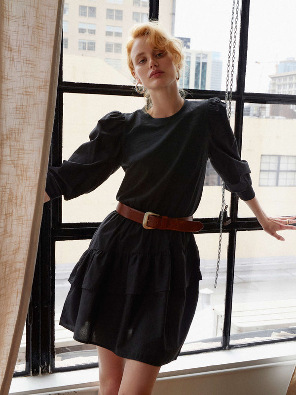 Tenley Ruffled Combo Mini Dress - Jet Black | Nation Los Angeles