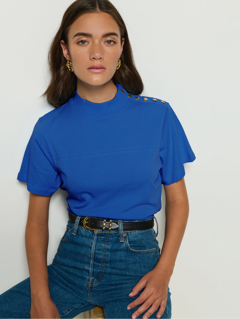Yvette Mock Neck Tee - Blue Tile | Nation Los Angeles