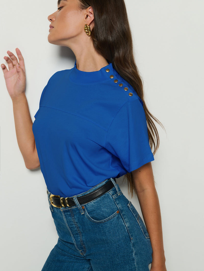 Yvette Mock Neck Tee - Blue Tile | Nation Los Angeles